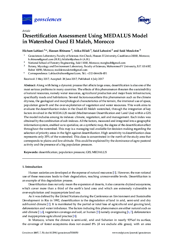 (PDF) Desertification Assessment Using MEDALUS Model in Watershed Oued ...