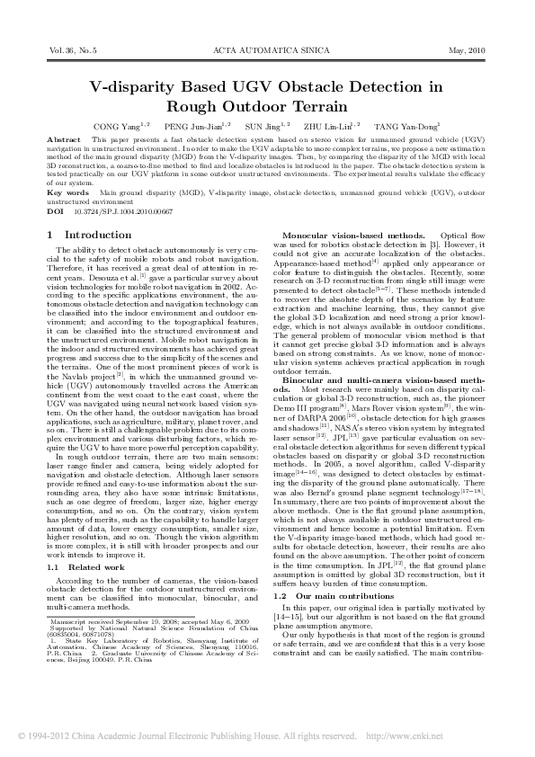 Pdf V Disparity Based Ugv Obstacle Detection In Rough Outdoor Terrain