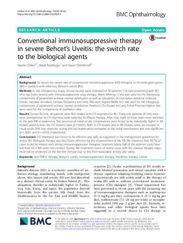 (PDF) Conventional immunosuppressive therapy in severe Behcet’s Uveitis ...