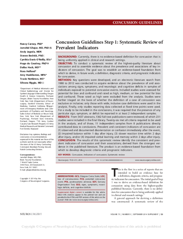 (PDF) Executive Summary of Concussion Guidelines Step 1