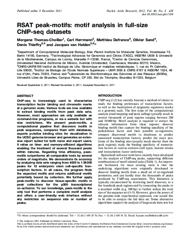 (PDF) RSAT peak-motifs: motif analysis in full-size ChIP-seq datasets