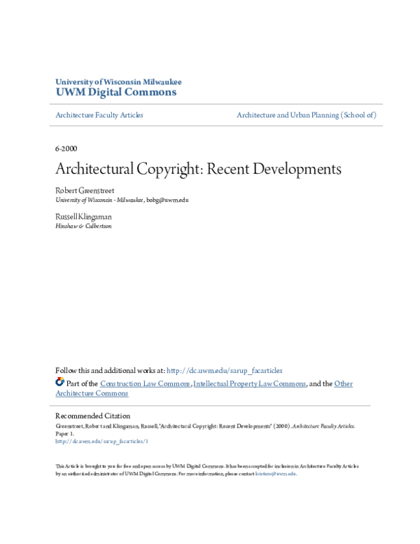 (PDF) Architectural copyright: recent developments