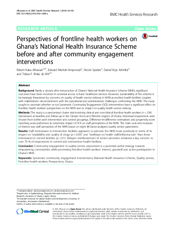 (PDF) Perspectives of frontline health workers on Ghana’s National ...