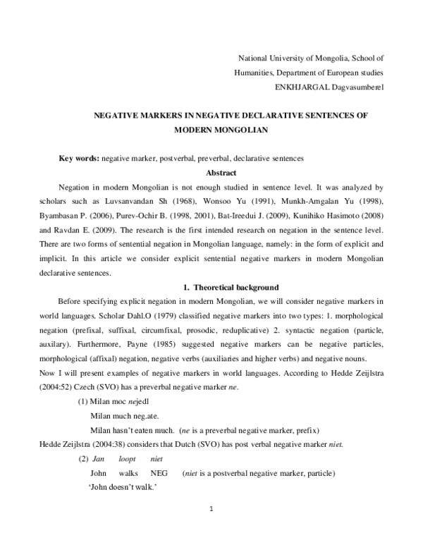 (PDF) Negative Markers in Negative Declarative Sentences of Modern ...