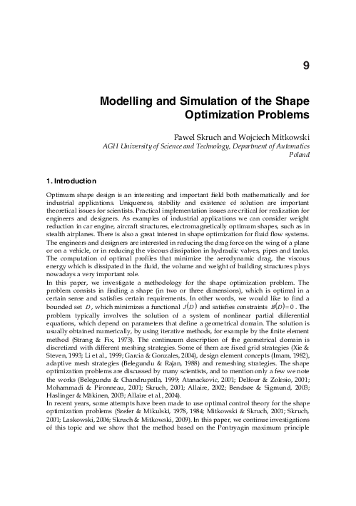 (PDF) Modelling and Simulation of the Shape Optimization Problems