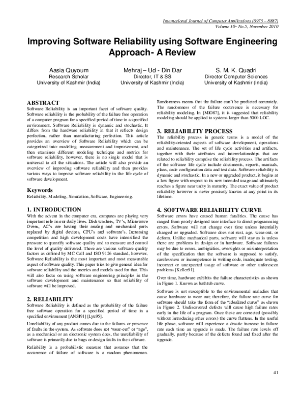 (PDF) Improving Software Reliability using Software Engineering Approach- A Review