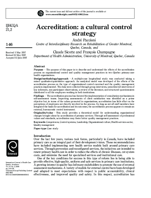 (PDF) Accreditation: a cultural control strategy