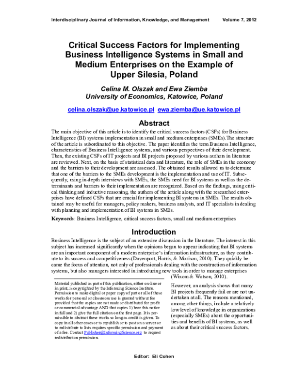 (PDF) Critical Success Factors for Implementing Business Intelligence Systems in Small and ...