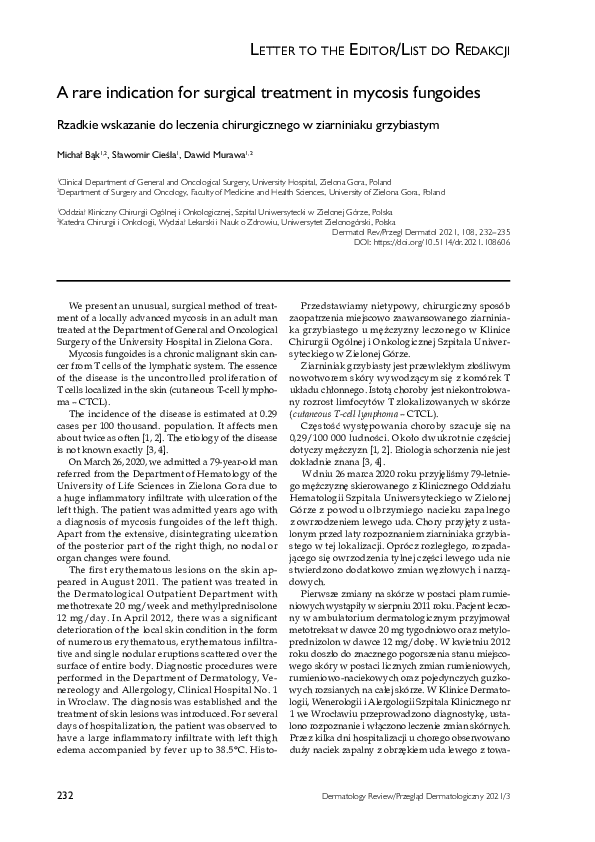(PDF) A rare indication for surgical treatment in mycosis fungoides