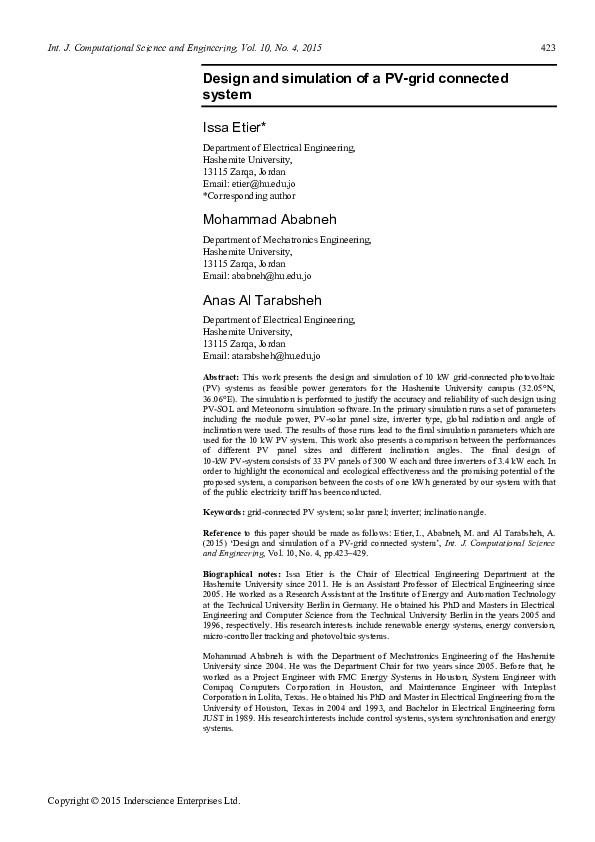 Pdf Design And Simulation Of A Pv Grid Connected System