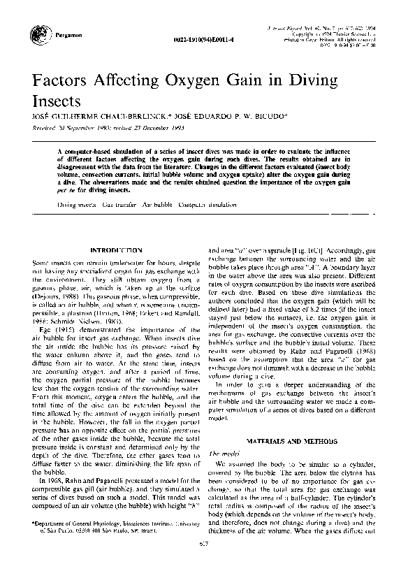 (PDF) Factors affecting oxygen gain in diving insects