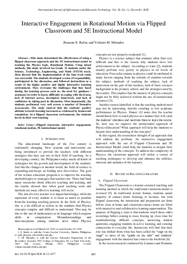 (PDF) Interactive Engagement in Rotational Motion via Flipped Classroom ...