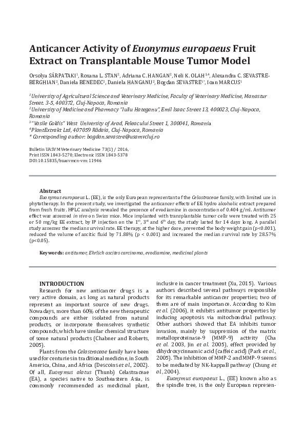 (PDF) Anticancer Activity of Euonymus europaeus Fruit Extract on ...