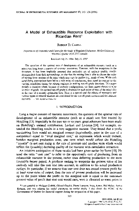 (PDF) Modeling Exhaustible Resource Exploitation with Quality Variations