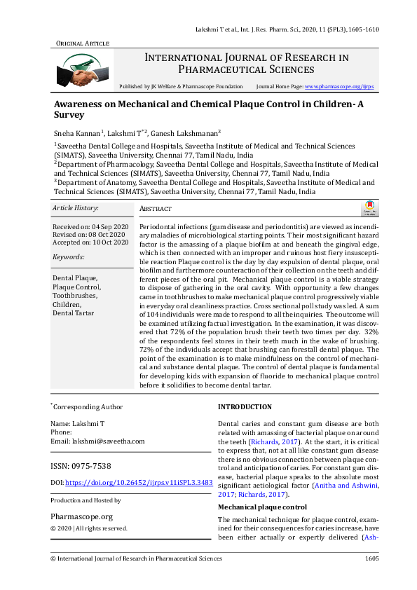 (PDF) Awareness on Mechanical and Chemical Plaque Control in Children ...
