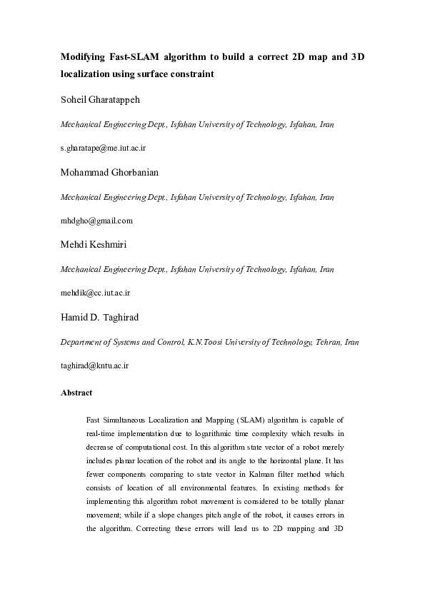 Pdf Modifying Fast Slam Algorithm To Build A Correct 2d Map And 3d