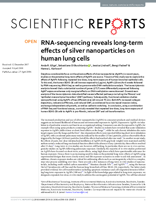 (PDF) RNA-sequencing reveals long-term effects of silver nanoparticles ...