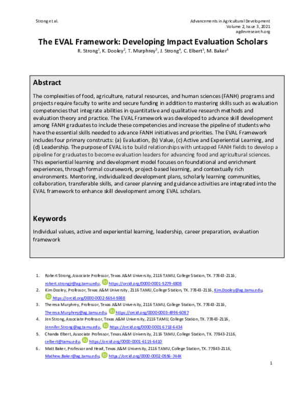 (PDF) The EVAL framework: Developing impact evaluation scholars