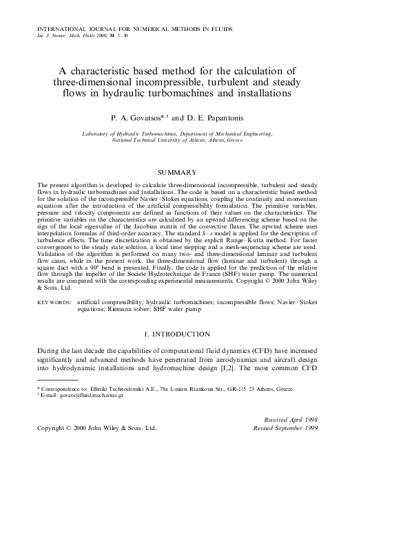 (PDF) A characteristic based method for the calculation of three-dimensional incompressible ...