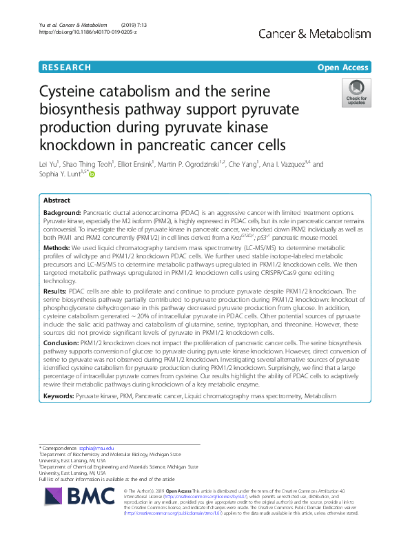 (PDF) Cysteine catabolism and the serine biosynthesis pathway support ...