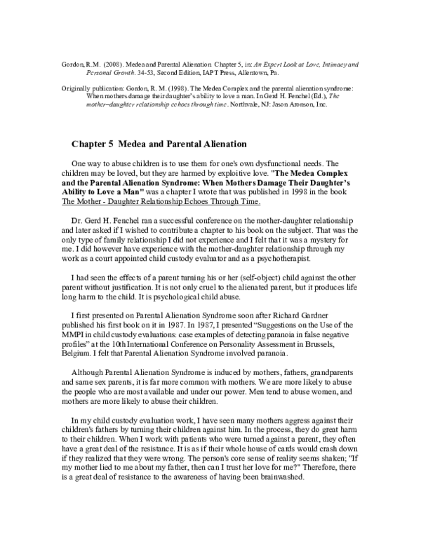 (PDF) The Medea Complex and the parental alienation syndrome: When ...