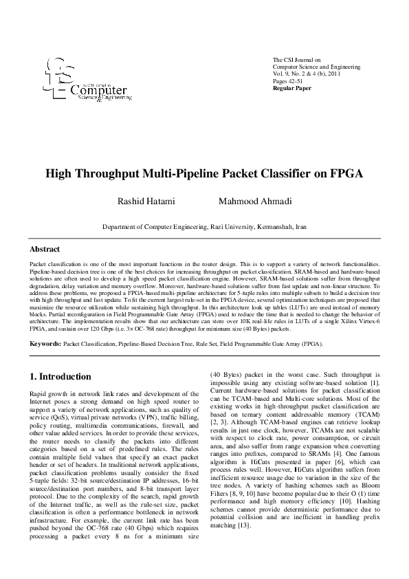 Pdf High Throughput Multi Pipeline Packet Classifier On Fpga 2305