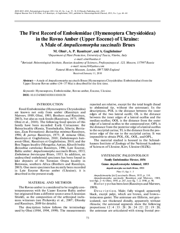 (PDF) The first record of Embolemidae (Hymenoptera Chrysidoidea) in the ...