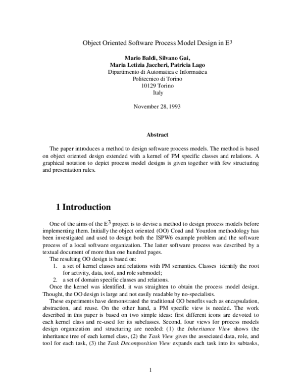 (PDF) Object Oriented Software Process Model Design in E 3
