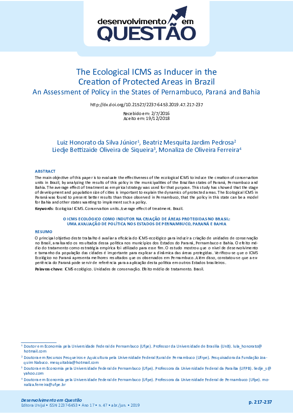(PDF) The Ecological ICMS as Inducer in the Creation of Protected Areas ...