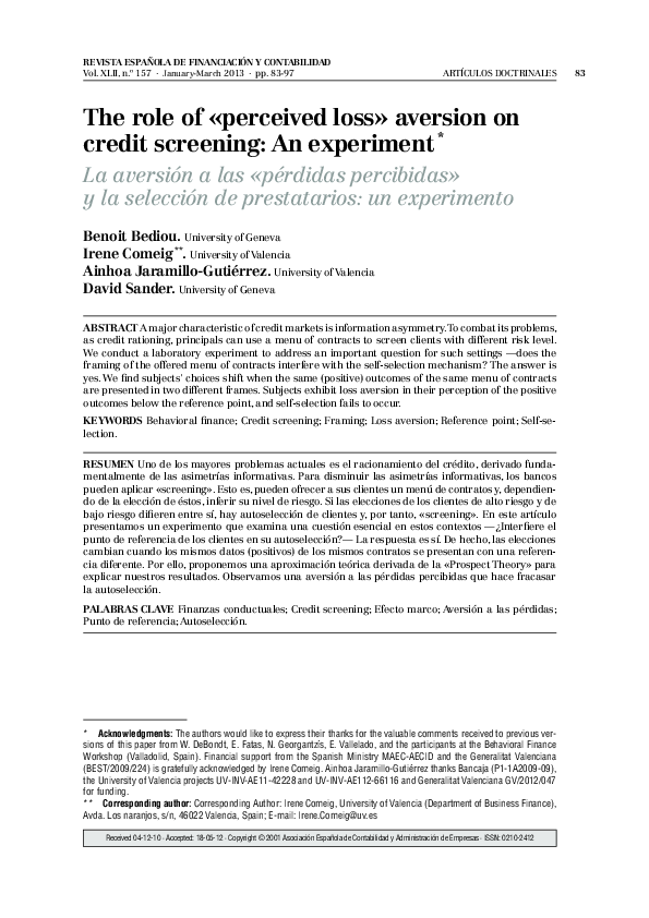 (PDF) The role of «perceived loss» aversion on credit screening: An ...