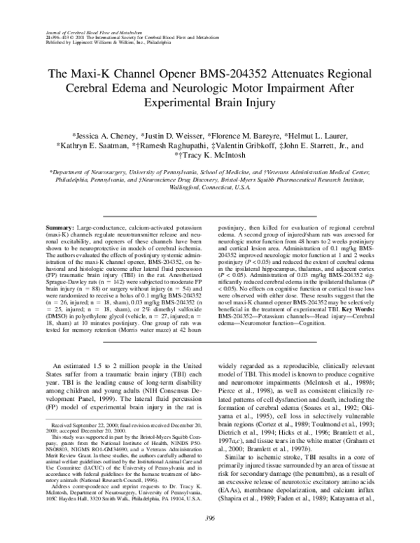 (PDF) The Maxi-K Channel Opener BMS-204352 Attenuates Regional Cerebral ...