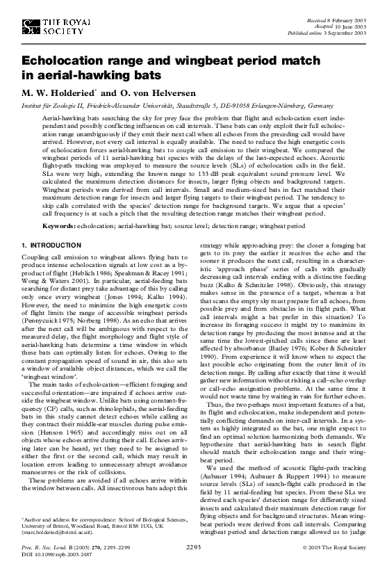 (PDF) Echolocation range and wingbeat period match in aerial-hawking ...