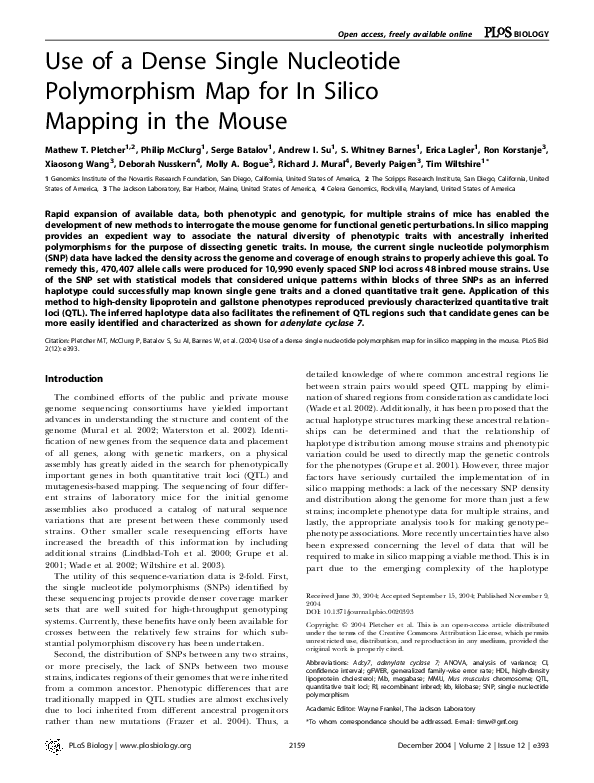 (PDF) Use of a Dense Single Nucleotide Polymorphism Map for In Silico Mapping in the Mouse