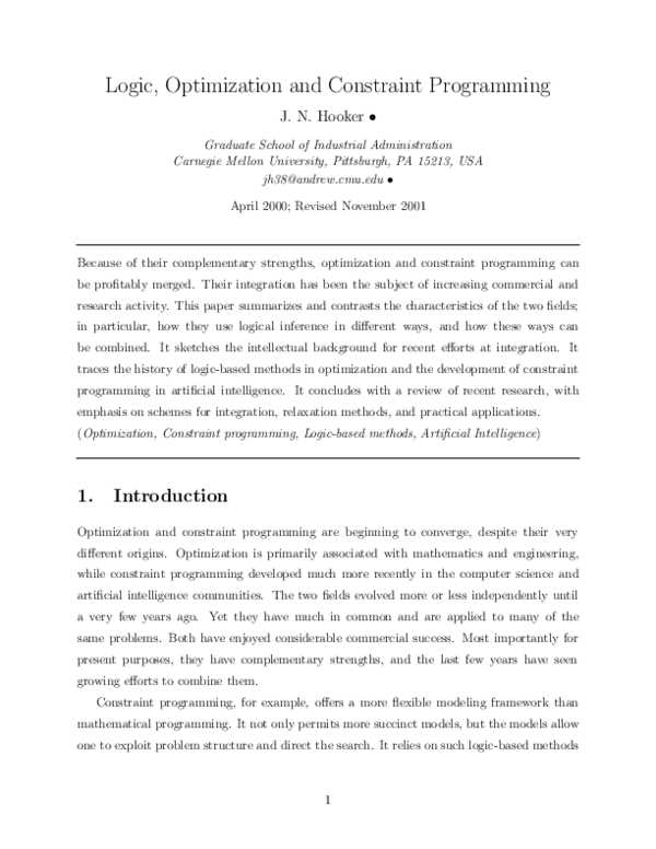 (PDF) Logic, Optimization, and Constraint Programming