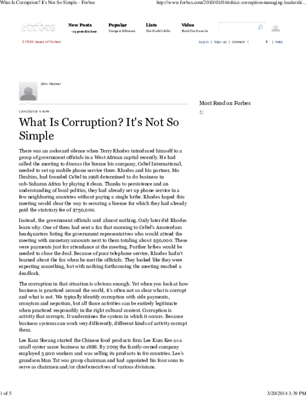 (PDF) What Is Corruption? It's Not So Simple
