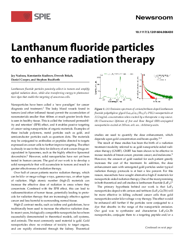 (PDF) Lanthanum fluoride particles to enhance radiation therapy