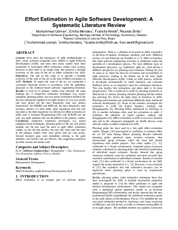 (PDF) Effort estimation in agile software development (a systematic literature review)
