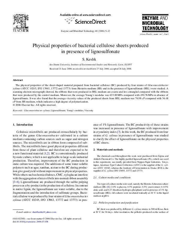 (PDF) Physical properties of bacterial cellulose sheets produced in ...