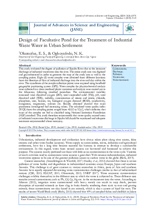 (PDF) Design of Facultative Pond for the Treatment of Industrial Waste ...