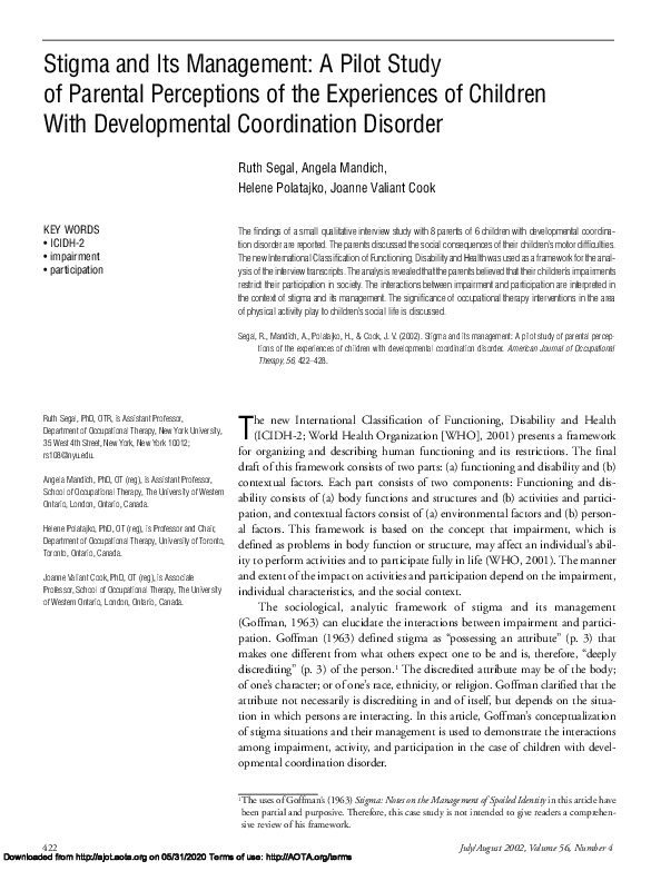 (PDF) Stigma and Its Management: A Pilot Study of Parental Perceptions ...