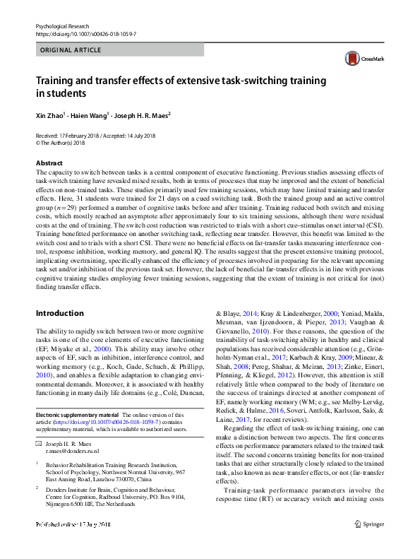 (PDF) Training and transfer effects of extensive task-switching ...