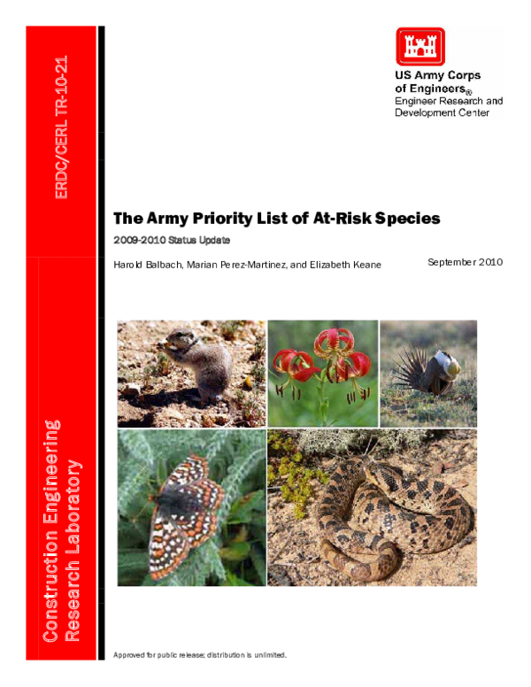 (PDF) The Army Priority List of At-Risk Species: 2009-2010 Status Update