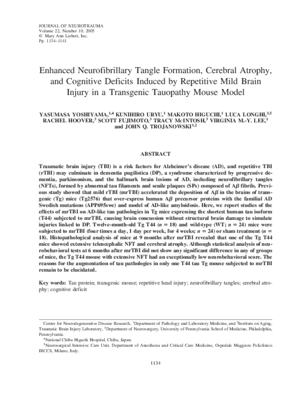 (PDF) Enhanced Neurofibrillary Tangle Formation, Cerebral Atrophy, and ...