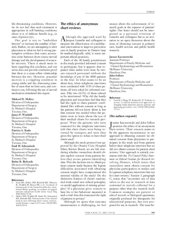 (PDF) The ethics of anonymous chart reviews