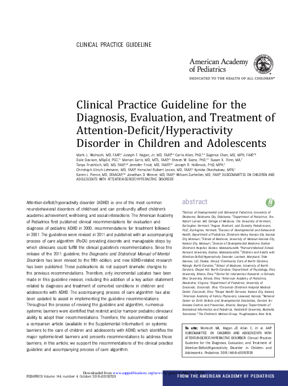 (PDF) Clinical Practice Guideline for the Diagnosis, Evaluation, and Treatment of Attention ...