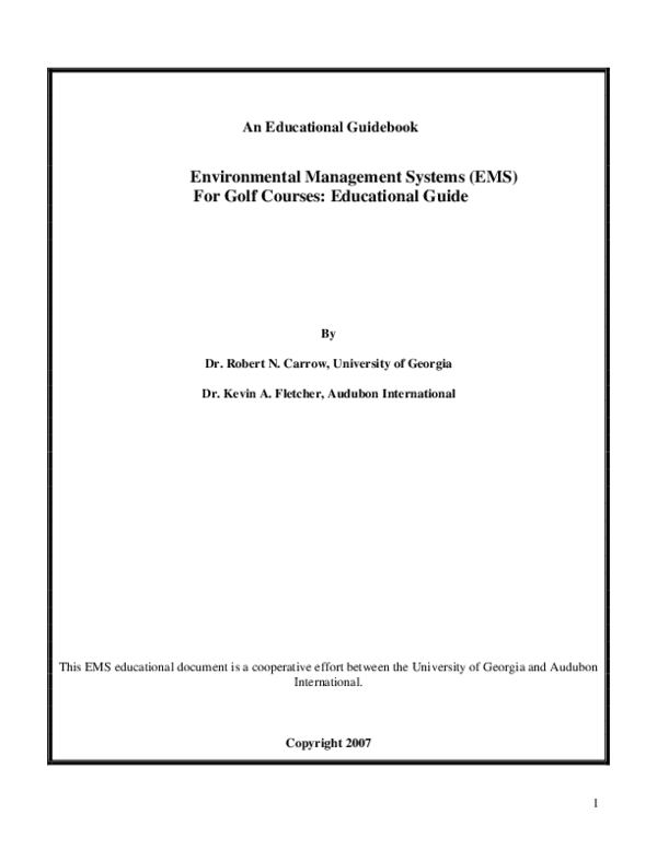 (PDF) Environmental management systems (EMS) for golf courses