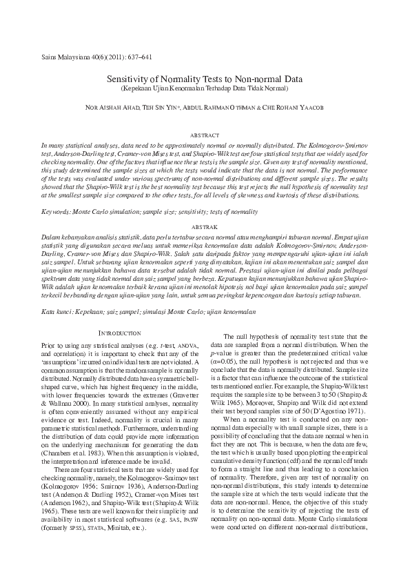 (PDF) Sensitivity of Normality Tests to Non-normal Data