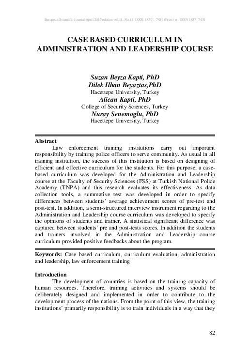 (PDF) Case Based Curriculum in Administration and Leadership Course