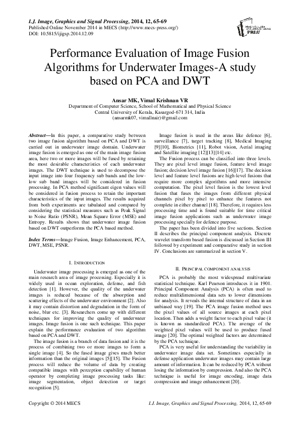 (PDF) Performance Evaluation of Image Fusion Algorithms for Underwater Images-A study based on ...
