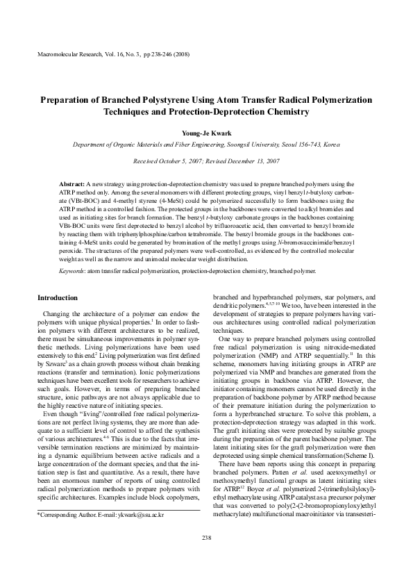 (PDF) Preparation of branched polystyrene using atom transfer radical ...